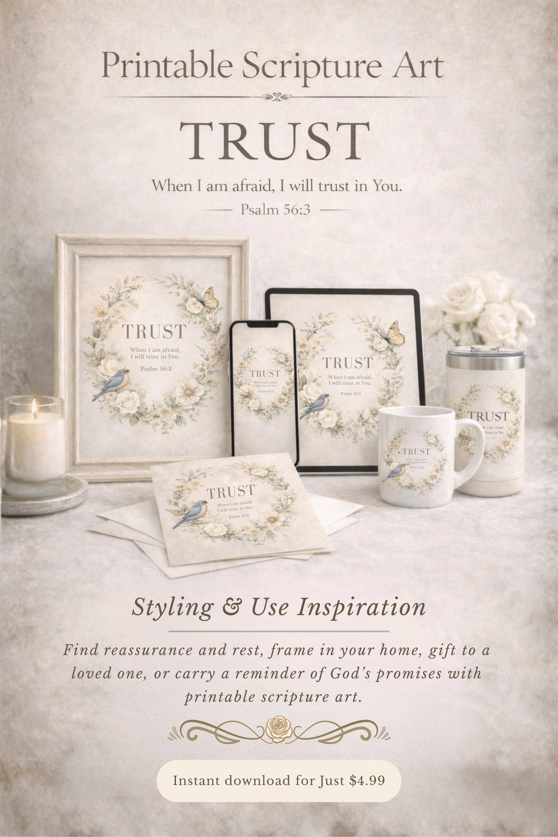 Trust — Psalm 56:3 Printable Scripture Art | Southern Belle & Sea™